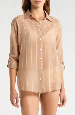 Elan Striped Button-up Shirt - Tan