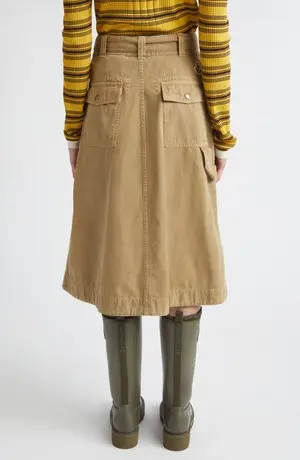 Moncler Belted Cotton A-line Skirt - Beige