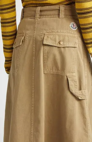 Moncler Belted Cotton A-line Skirt - Beige