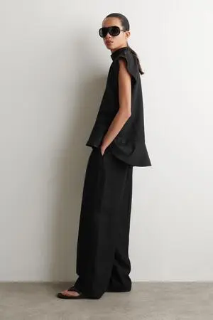 Cos Tailored Linen-blend Straight-leg Pants - Black