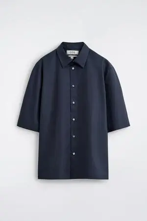 Cos Short-sleeved Cotton Shirt - Navy