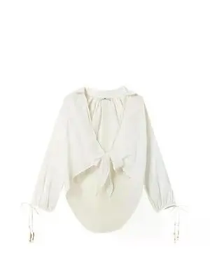 TWINSET Off Cotton Muslin Bow Detail Oversized Shirt - White