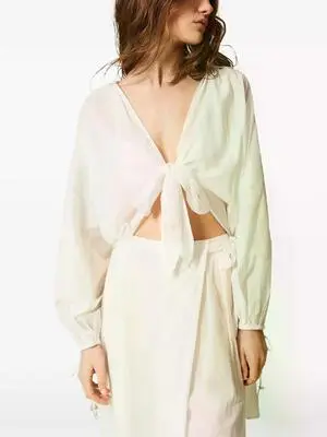 TWINSET Off Cotton Muslin Bow Detail Oversized Shirt - White