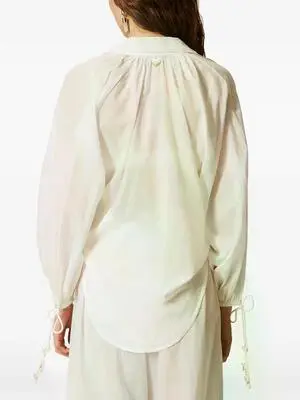 TWINSET Off Cotton Muslin Bow Detail Oversized Shirt - White