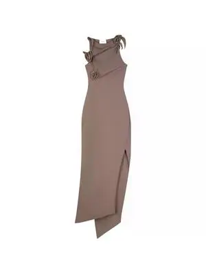 Coperni Flower-appliqué Asymmetric Dress - Brown