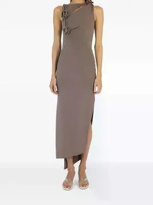 Coperni Flower-appliqué Asymmetric Dress - Brown