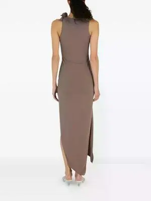 Coperni Flower-appliqué Asymmetric Dress - Brown