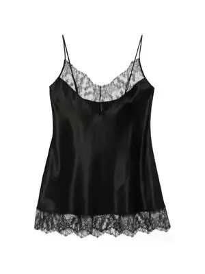 Carine Gilson Silk Slip Dress With Lace Trim - Black
