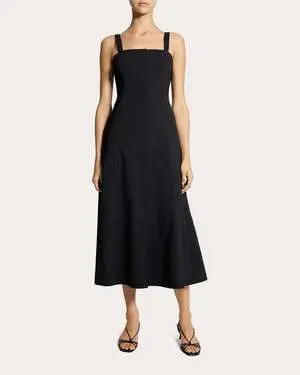 Theory Good Linen Square Neck Flared Midi Dress