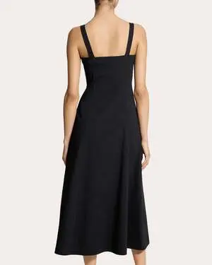 Theory Good Linen Square Neck Flared Midi Dress