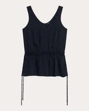 Theory Washed Twill Stripe Drawstring Tank Top - Black