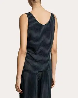 Theory Washed Twill Stripe Drawstring Tank Top - Black