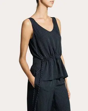 Theory Washed Twill Stripe Drawstring Tank Top - Black