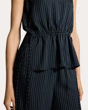Theory Washed Twill Stripe Drawstring Tank Top - Black