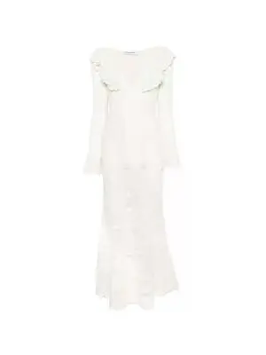 SELF-PORTRAIT Off-white Crochet Knit Ruffled Maxi Dress - Neutrals