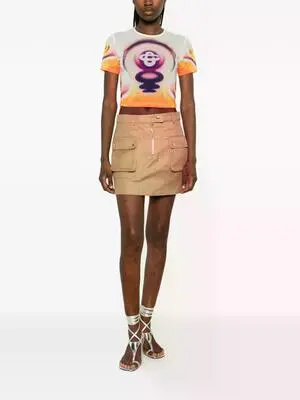 Casablanca Mini Skirt With Front Flap Pockets - Neutrals