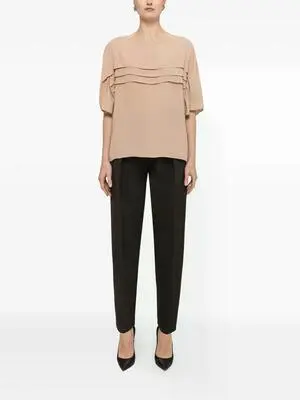 NISSA Pleat-detail Chiffon Top - Neutrals
