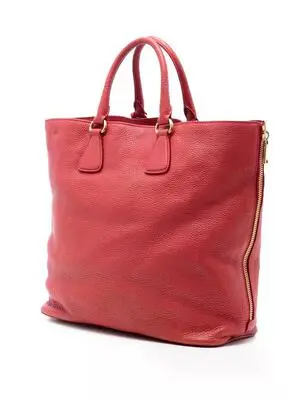 Prada Vitello Daino Side Zip Shopper Tote Satchel - Red