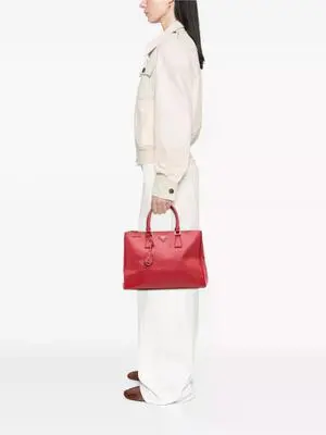 Prada Galleria Saffiano Lux Double Zip Satchel - Red