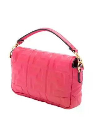 Fendi 2000-2010 Mini Zucca Embossed Leather Baguette Satchel - Pink