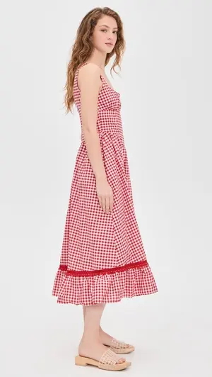 Peixoto Liam Midi Dress In Gingham Check - Sriracha Gingham