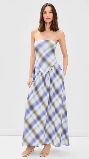 RESA Strapless Plaid Midi Dress - Blur