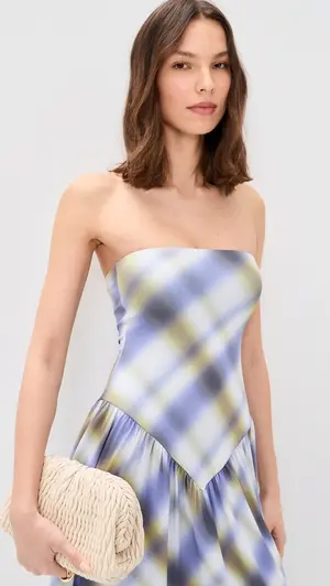 RESA Strapless Plaid Midi Dress - Blur