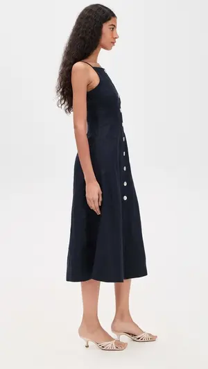 Veronica Beard Georges Linen Midi Dress - Navy