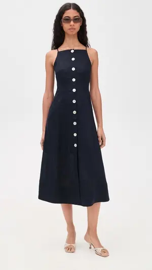 Veronica Beard Georges Linen Midi Dress - Navy