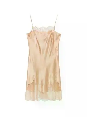 Carine Gilson Lace-detail Silk Slip - Brown