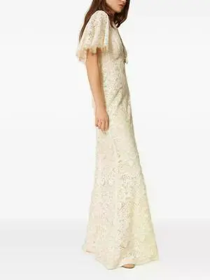 TWINSET Long Lace Dress With Ruffled Short Sleeves