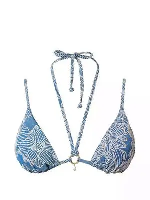 TWINSET Floral Print Triangle Bikini Top - Blue
