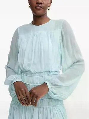 TWINSET Long Crépon Dress With Raised Motif - Blue