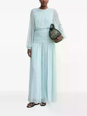 TWINSET Long Crépon Dress With Raised Motif - Blue