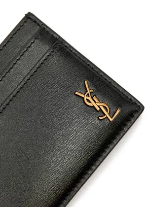 Saint Laurent Logo Leather Card Holder - Black
