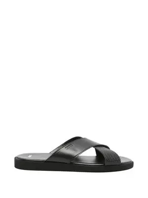BOSS Faux-leather Slides With Crisscross Straps