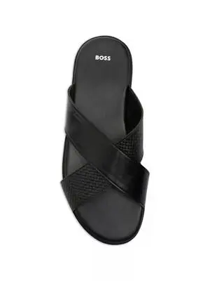 BOSS Faux-leather Slides With Crisscross Straps