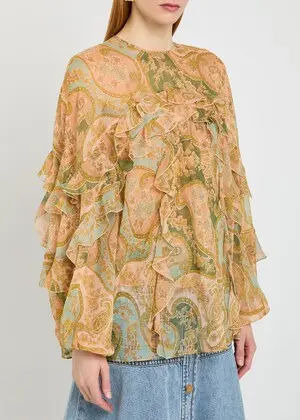Zimmermann Luna Flutter Paisley Silk Blouse - Sage