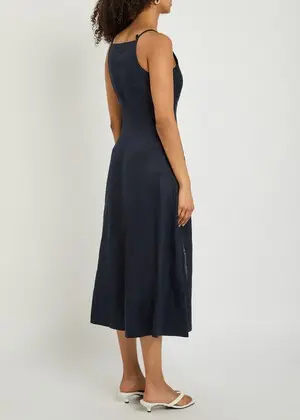 Veronica Beard Georges Button-up Linen Midi Dress - Navy