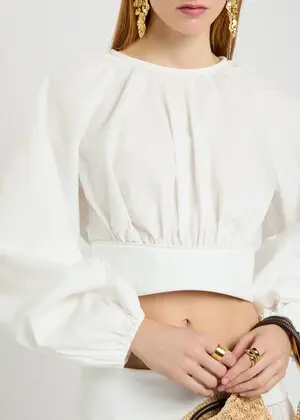 Zimmermann Billow Gathered Cotton-poplin Cropped Top - Ivory