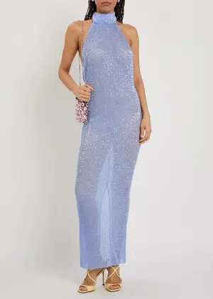 L'IDEE Casablanca Sequin-embellished Maxi Dress - Light Blue