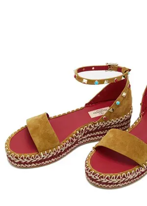 Valentino Garavani Rockstud Suede Wedge Espadrilles
