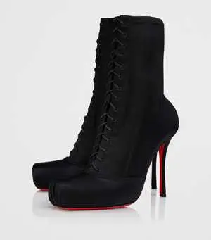 CHRISTIAN LOUBOUTIN Pavlova 100 Leather-satin Boots - Black