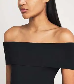 Maje Rib-knit Off-the-shoulder Top - Black