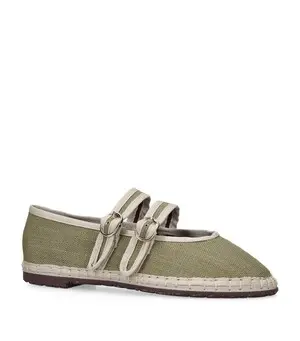 FLABELUS Linen-blend Claire Ballet Flats