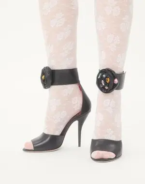 Valentino Garavani Drip Rose Kidskin Sandals With Crystals - Black