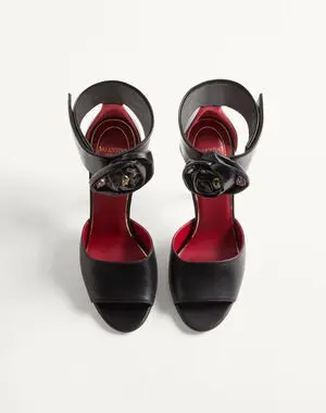 Valentino Garavani Drip Rose Kidskin Sandal With Crystals 105mm - Black