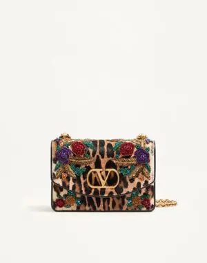 Valentino Garavani Vain Shoulder Bag In Embroidered Pony-effect Kidskin Leather - Multicolour