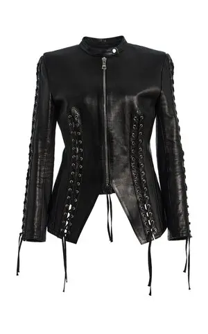 KATE HUNDLEY Eloise Lace-up Leather Jacket - Black