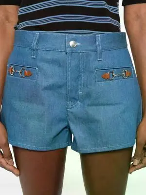 Gucci Horsebit-detail Cotton Denim Shorts - Blue
